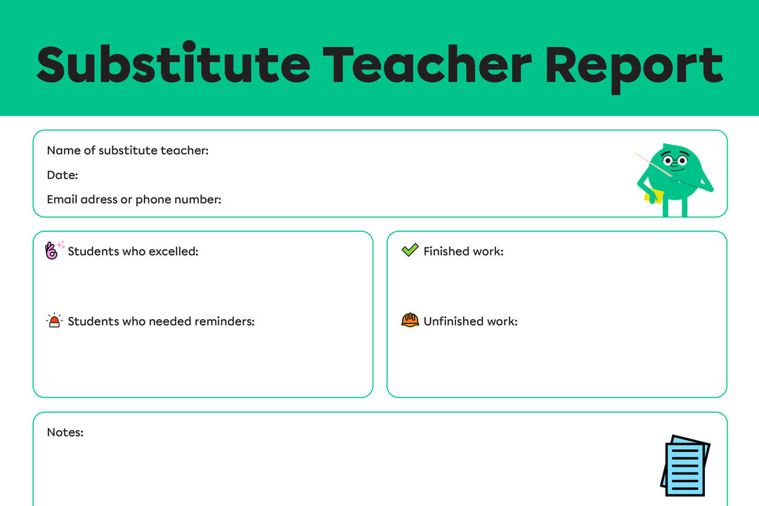 Printable Substitute Teacher Report Template | Alloprof