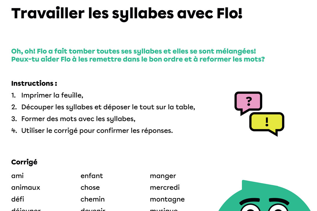 Travailler les syllabes avec Flo | Activité d'apprentissage | Alloprof