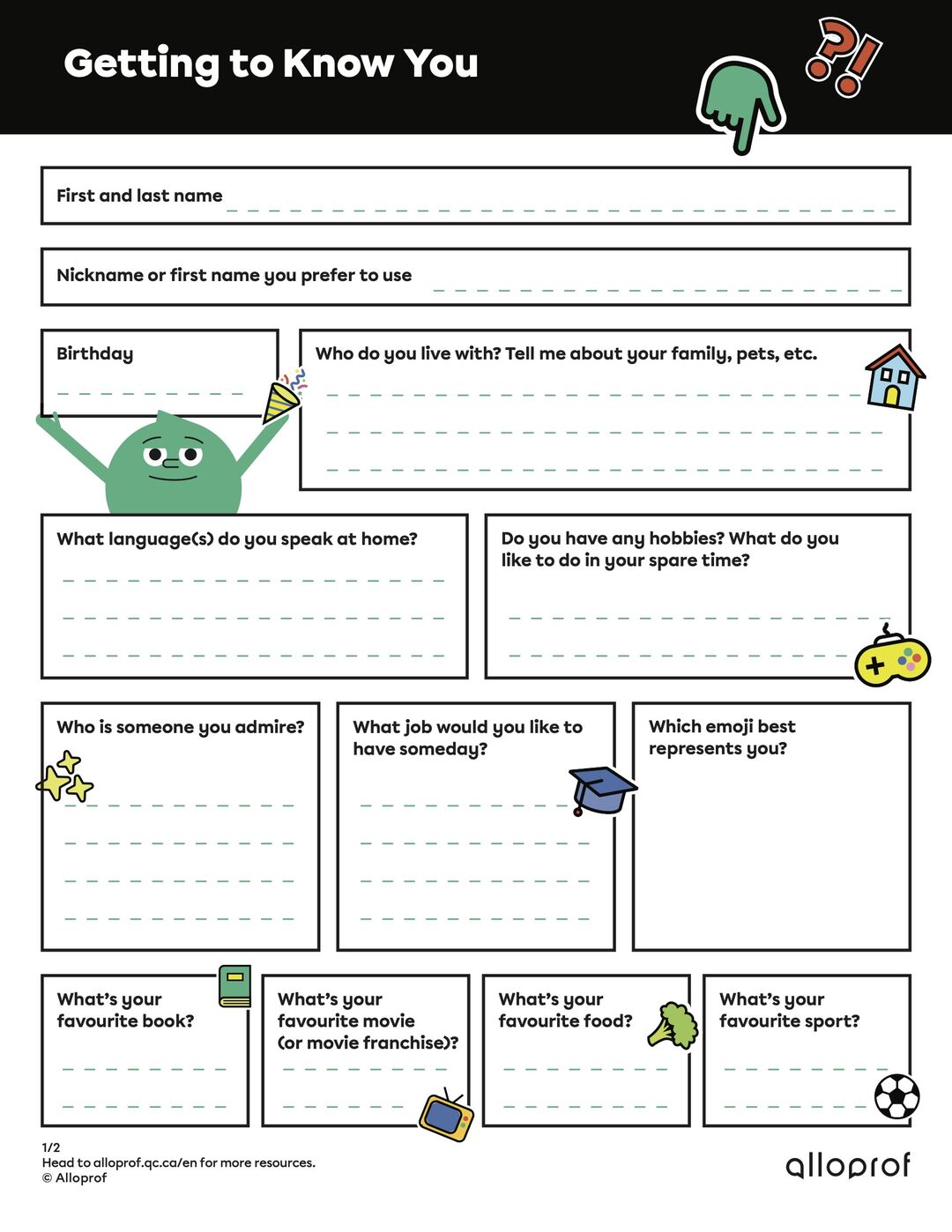 Back-to-School Questionnaire – Getting to Know You | Alloprof