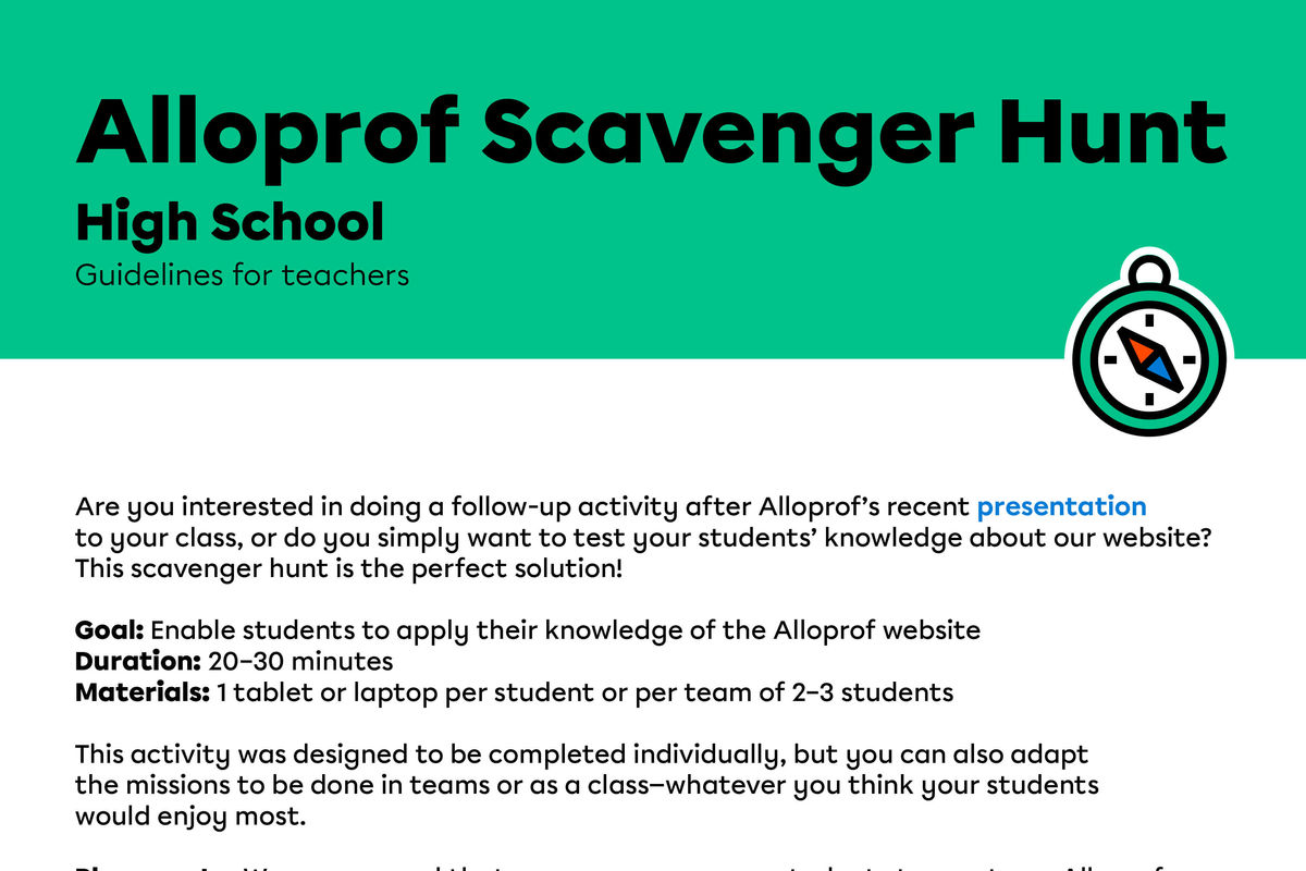 Alloprof Scavenger Hunt | Alloprof