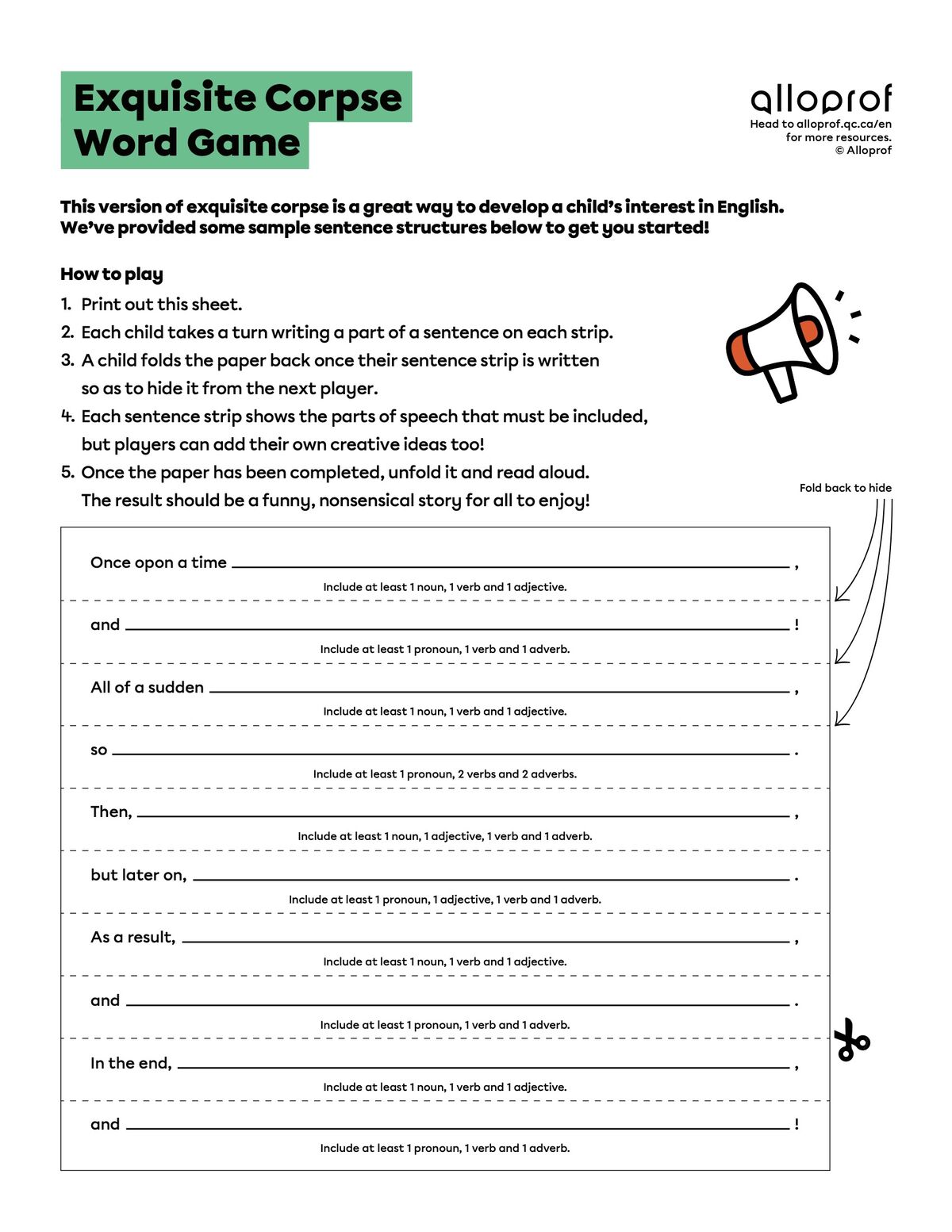 Game: Grammatical Exquisite Corpse | Alloprof