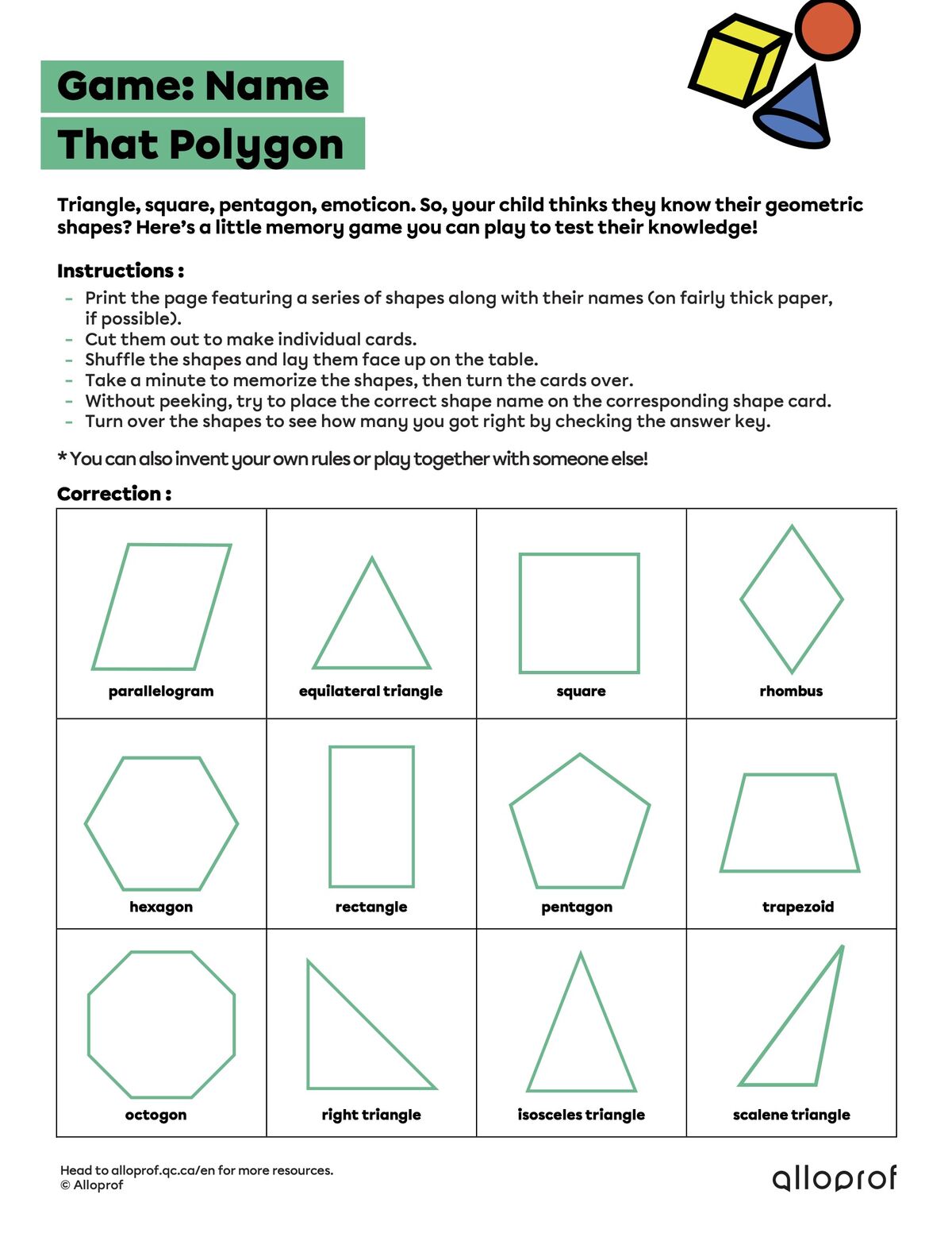 Pedagogical Game: Getting to Know Polygons | Alloprof