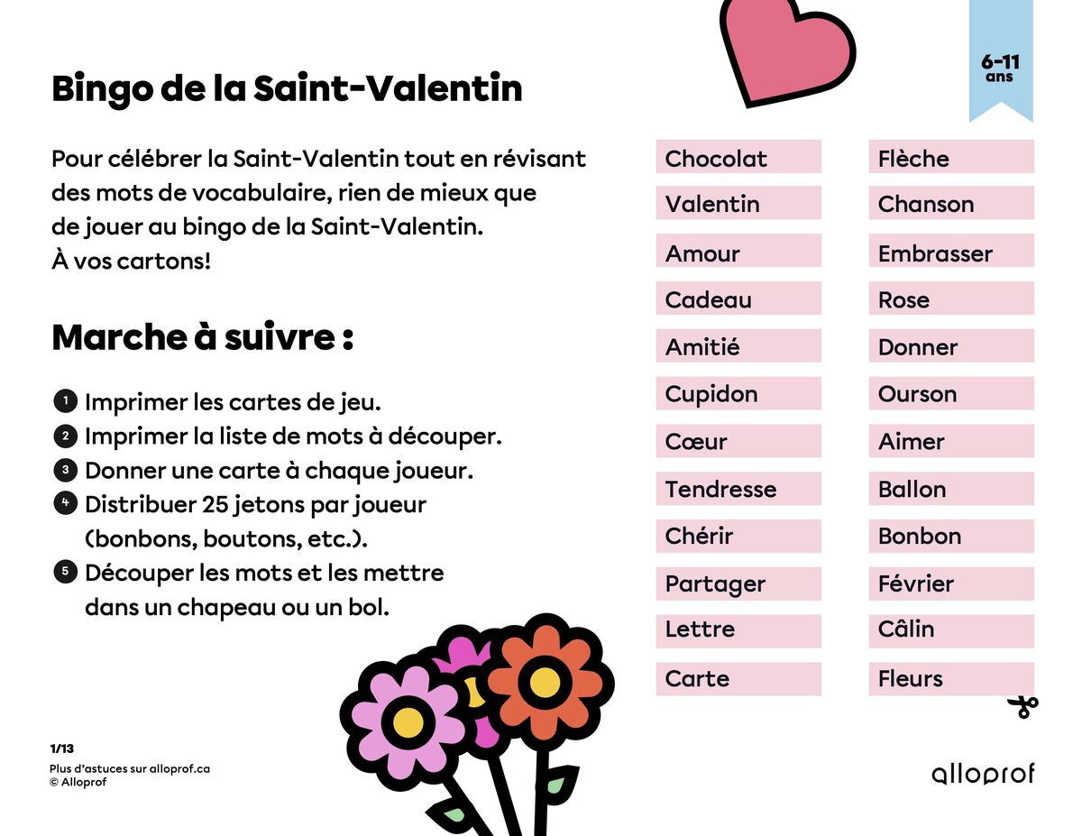 Bingo de la Saint-Valentin | Alloprof