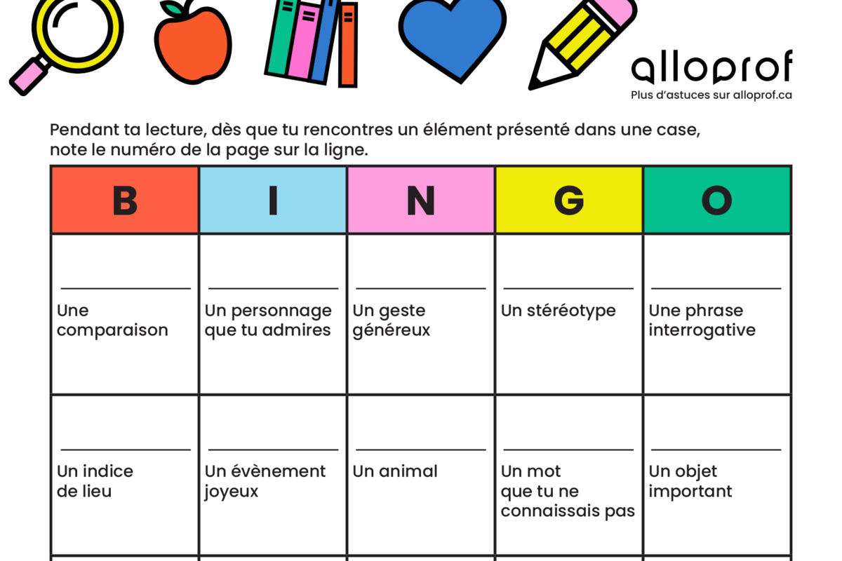 Cartes de bingo de lecture | Alloprof