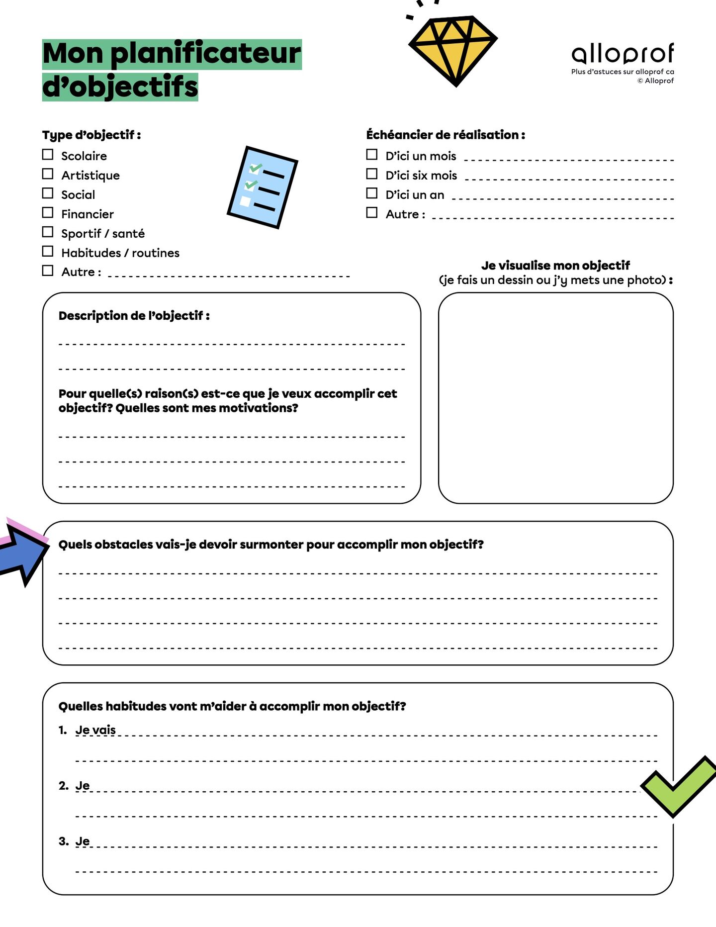 Mon planificateur d'objectifs | Alloprof