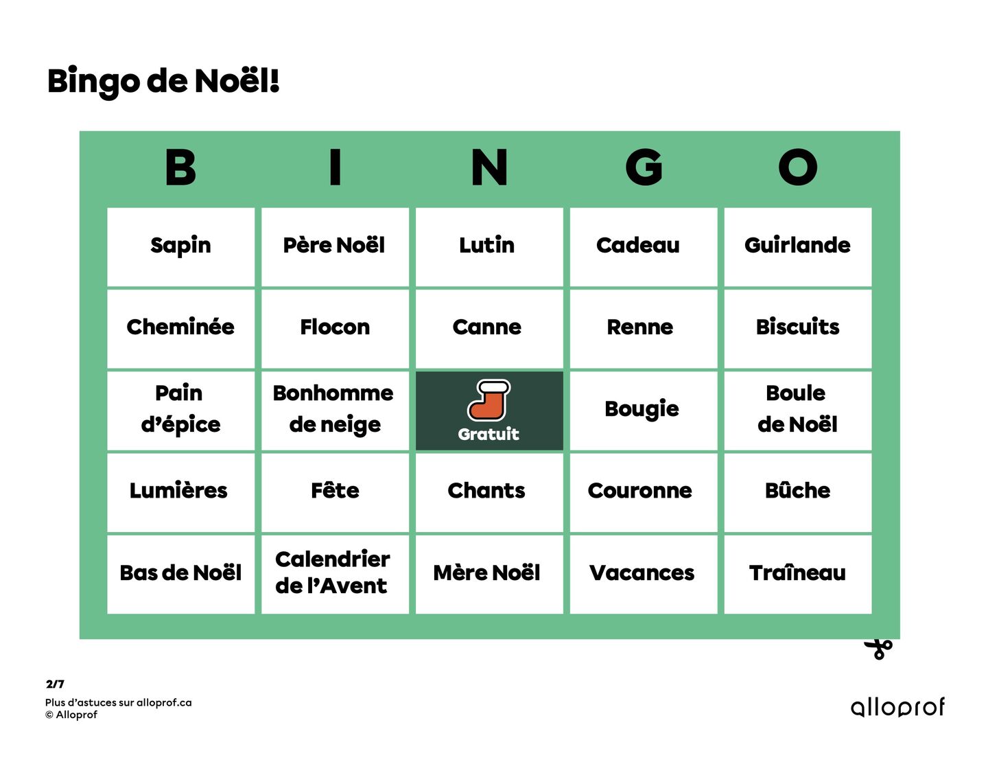 Jeu : Bingo de Noël | Alloprof