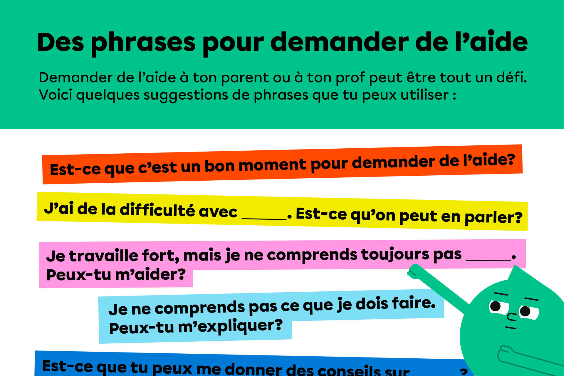 Affiche : Des phrases pour demander de l’aide | Alloprof