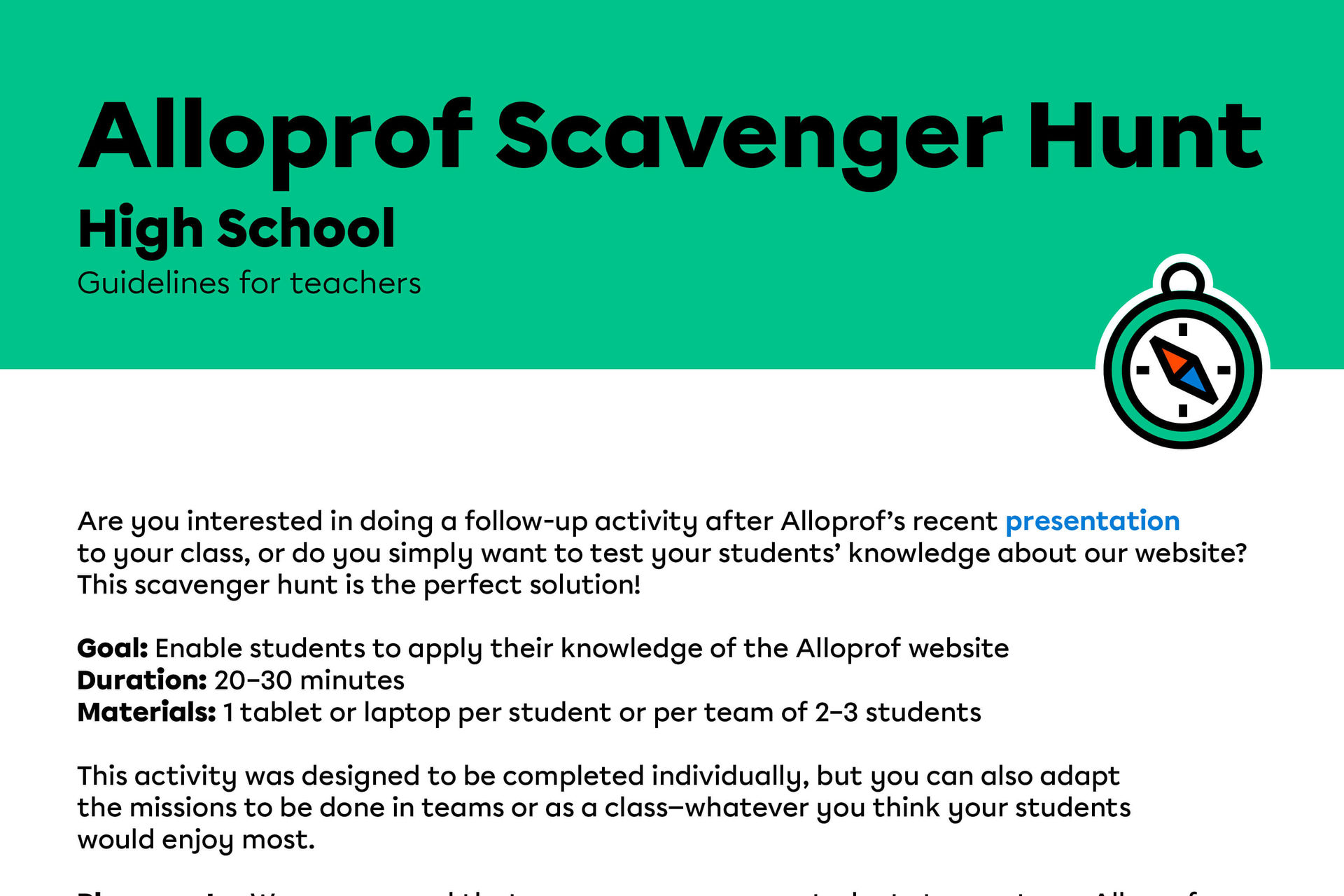 Alloprof Scavenger Hunt | Alloprof