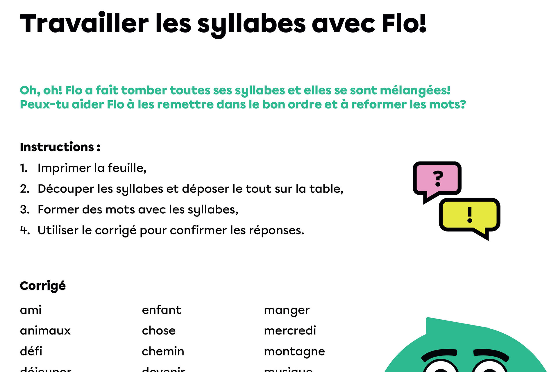 Travailler les syllabes avec Flo | Activité d'apprentissage | Alloprof