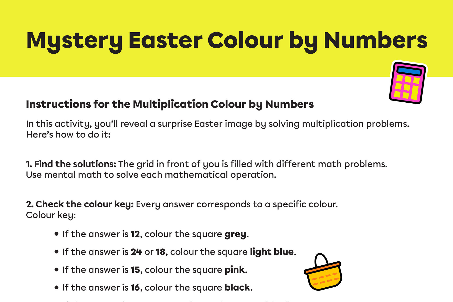 Mystery Easter Colour by Numbers | Learning activity | Alloprof