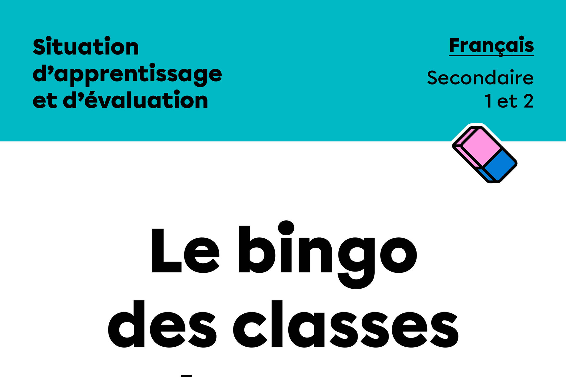 Le bingo des classes de mots | SAÉ | Alloprof