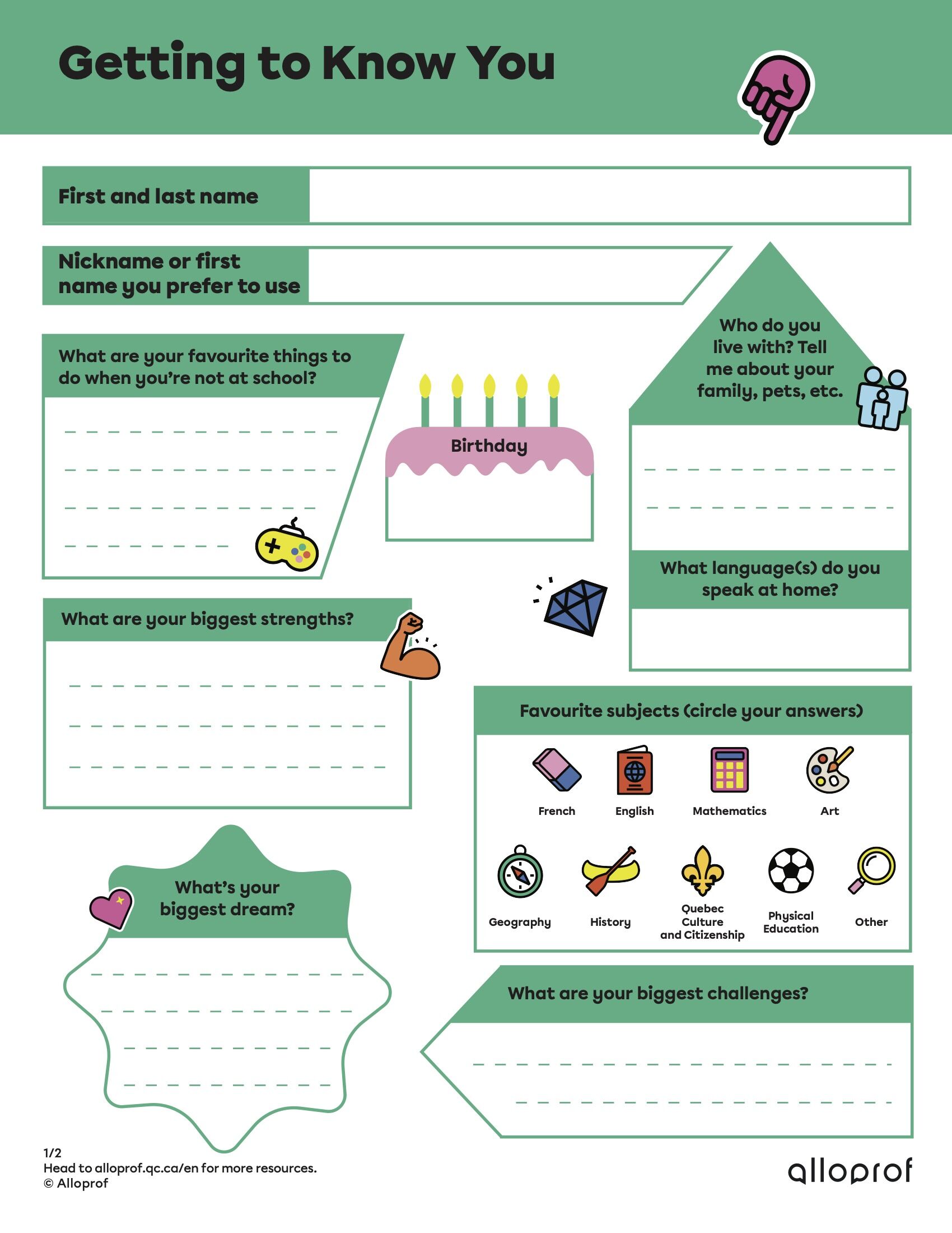 Back-to-School Questionnaire – Getting to Know You | Alloprof