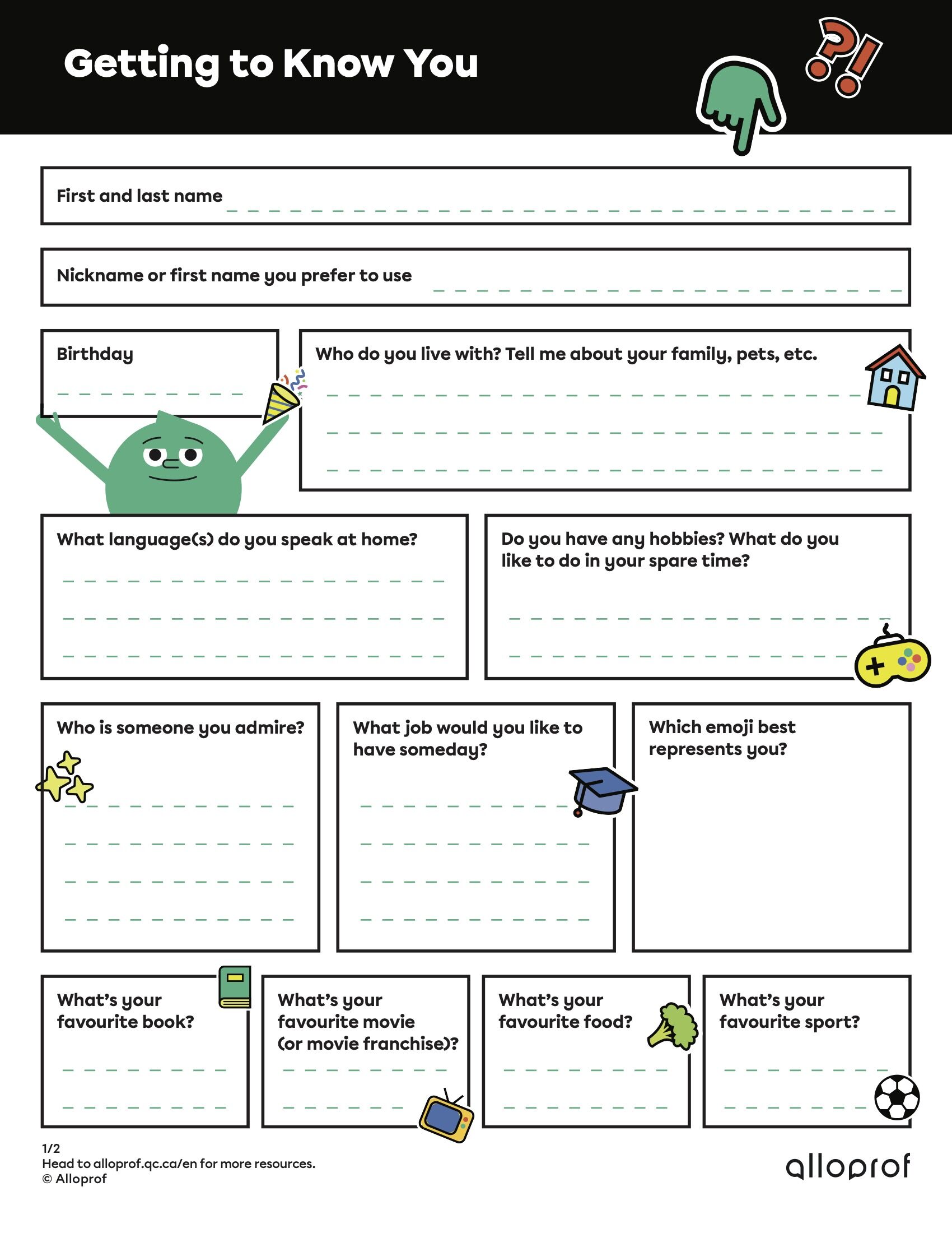 Back-to-School Questionnaire – Getting to Know You | Alloprof