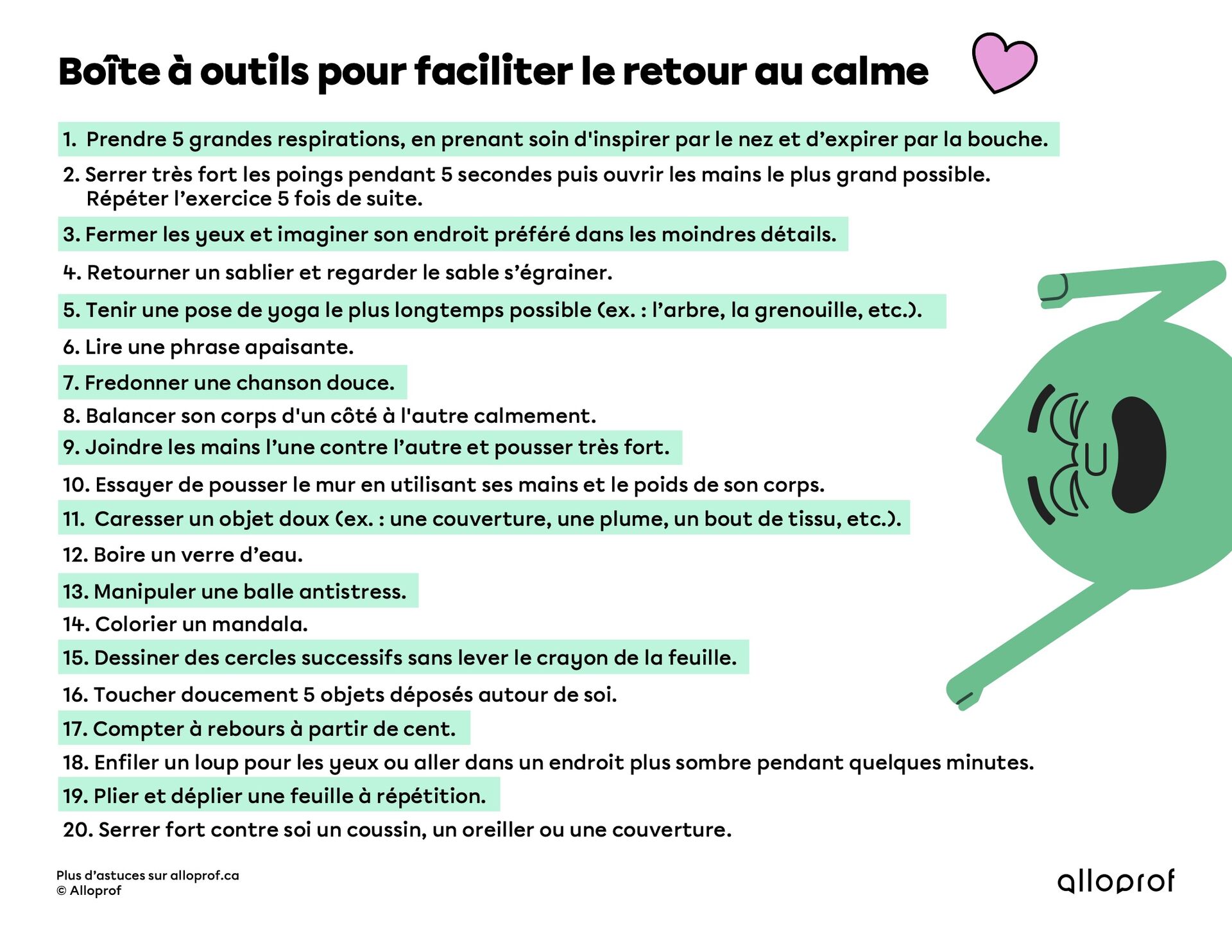 Affiche : Trucs pour faciliter le retour au calme | Alloprof