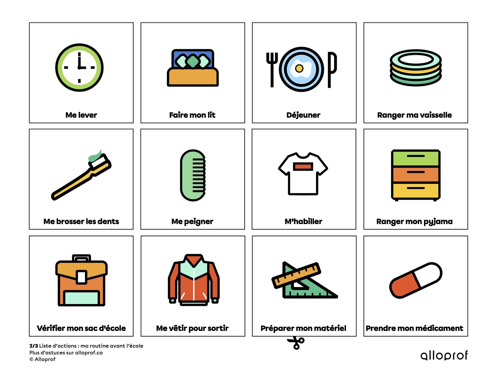 Affiche : Ma routine avant l’école | Alloprof