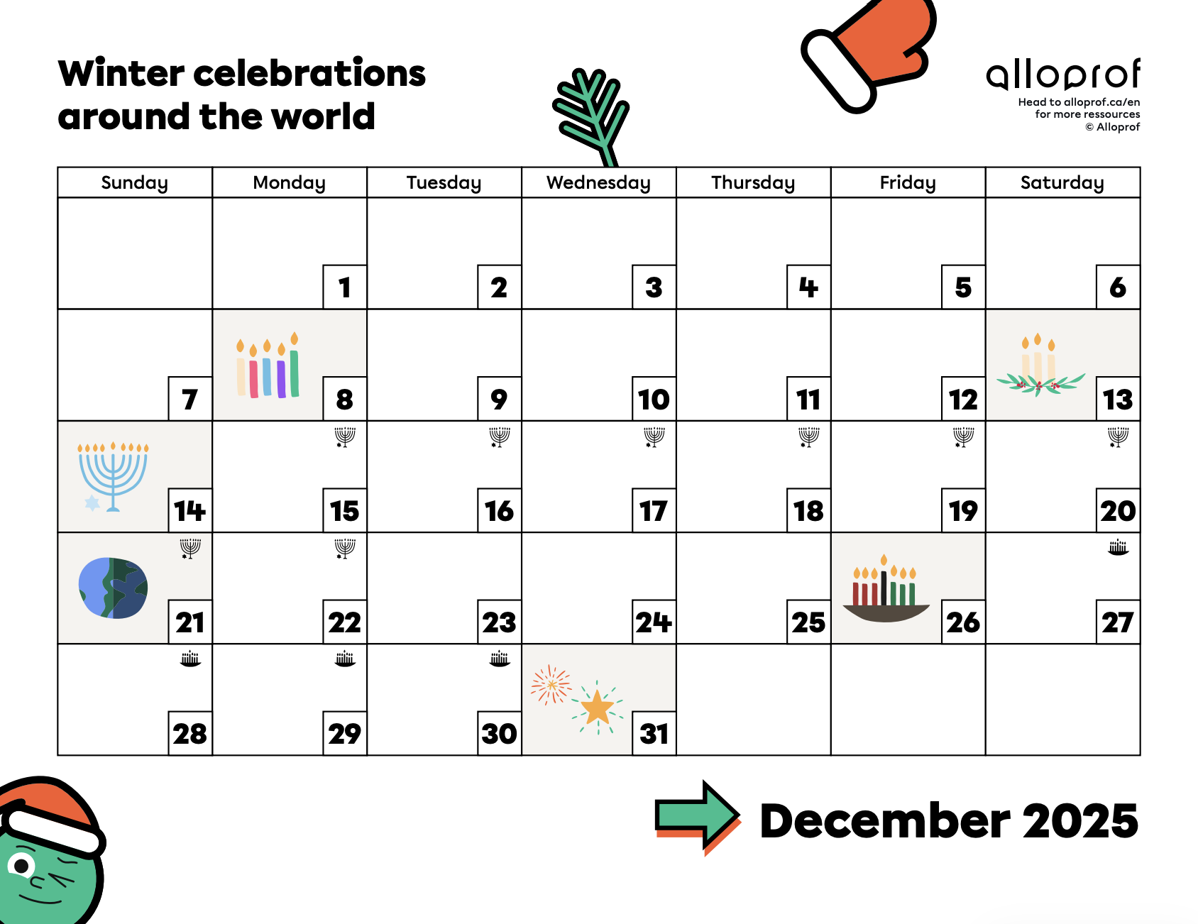 Winter Celebrations Around the World | Learning activity | Alloprof