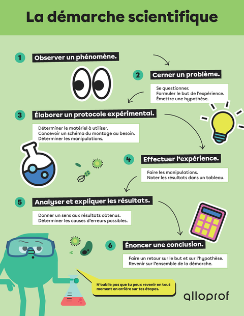 Affiches : les étapes de la démarche scientifique | Alloprof