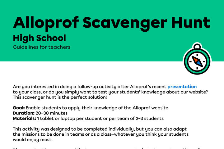 Alloprof Scavenger Hunt | Alloprof
