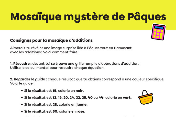 Mosaïques d’opérations mathématiques de Pâques | Activité d ...
