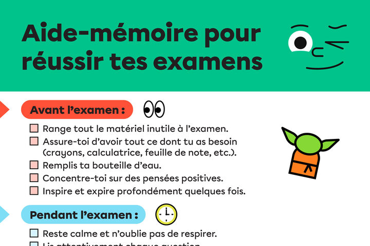 Affiche : Aide-mémoire pour réussir tes examens | Alloprof