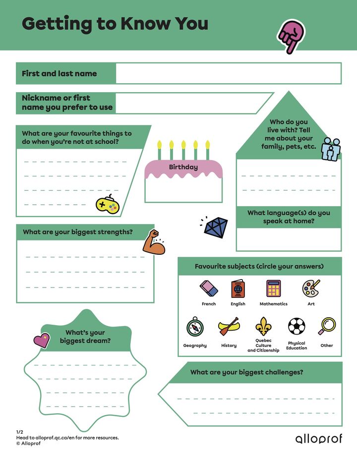 Back-to-School Questionnaire – Getting to Know You | Alloprof